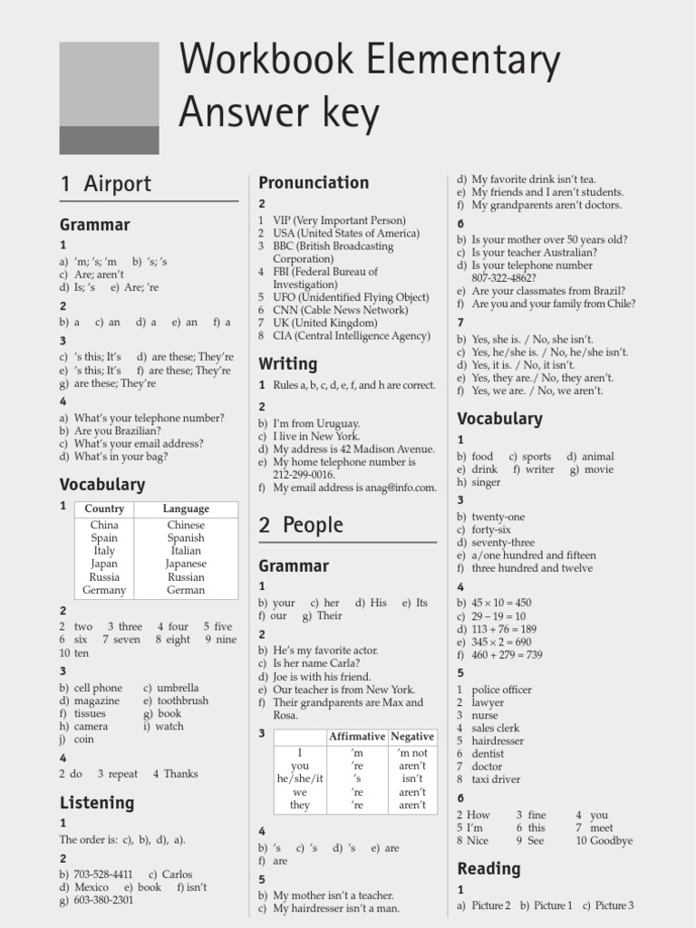 Workbook Answer Key | PDF
