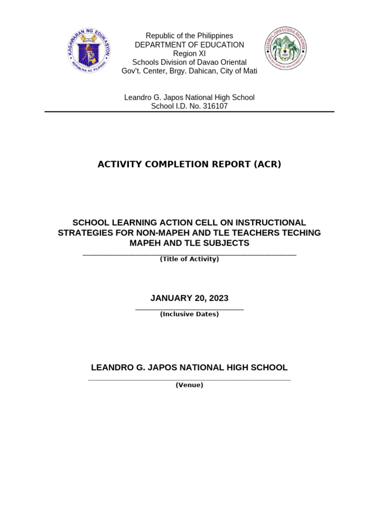 Activity Completion Report Lac 1 2023 | PDF | Human Communication ...