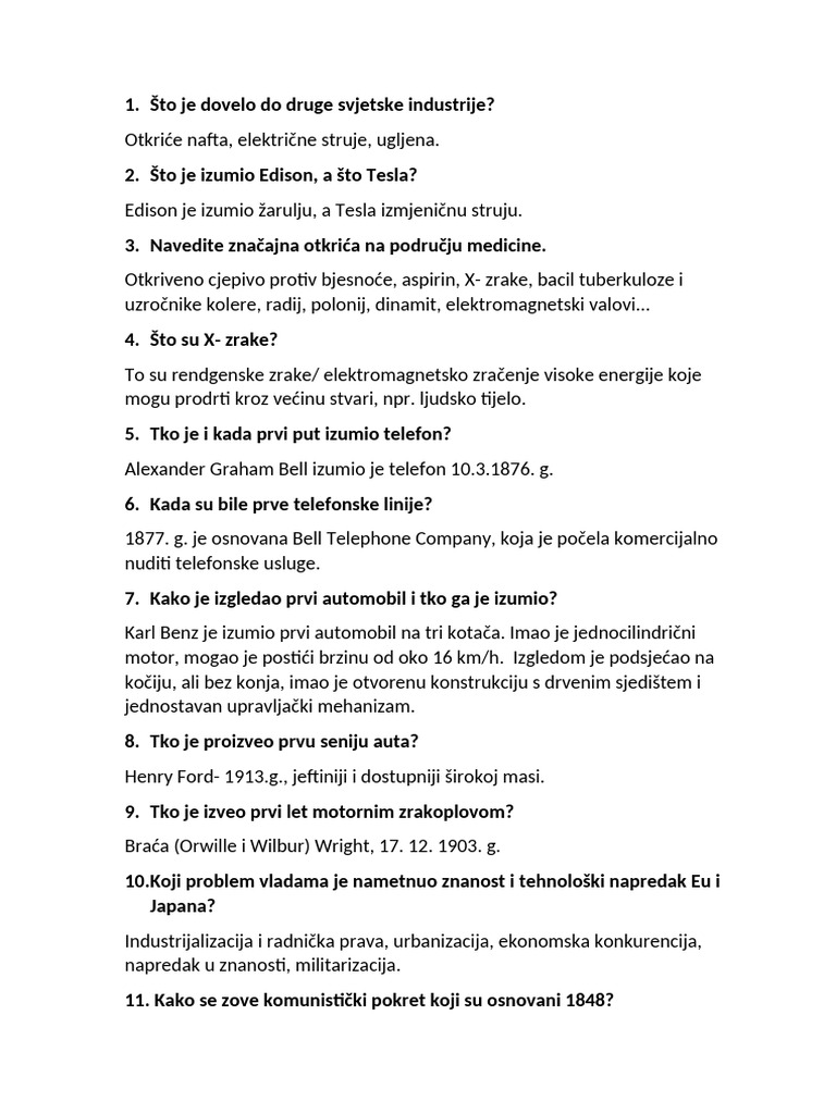 Pitanja Za Ispit Iz Povijesti 2 | PDF