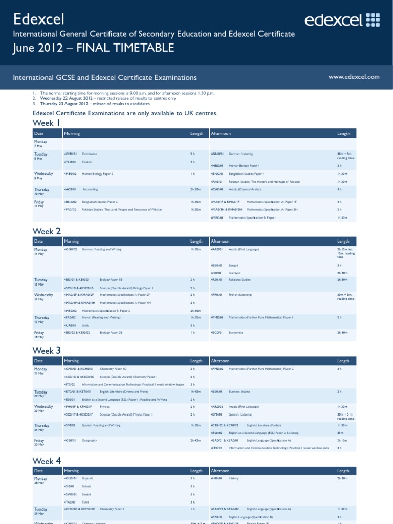 Edexcel IGCSE June 2012 Exam Timetable | PDF | Graphic Design | Test ...