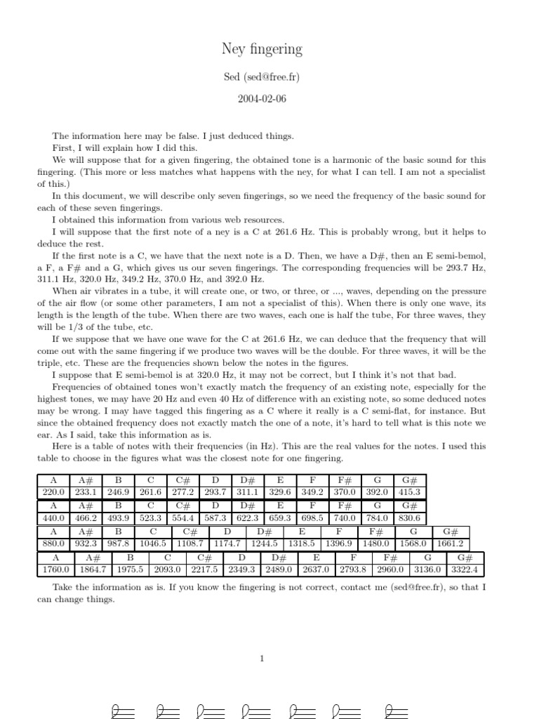 Ney Flute Fingering and Frequencies | PDF | Sound | Frequency