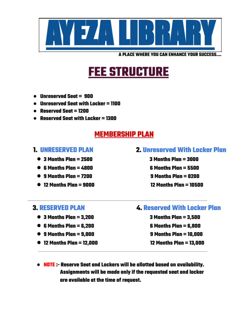 Ayeza Library Membership Options | PDF