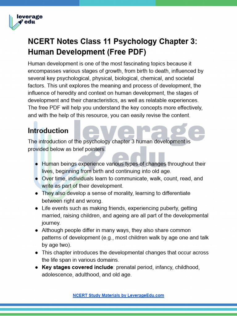 Class 11 Psychology Chapter-3 - Human Development Notes PDF | PDF ...