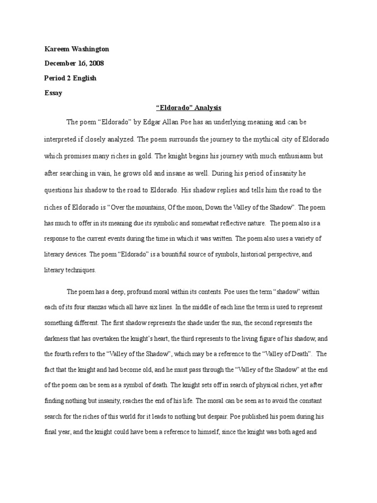 Eldorado Analysis | PDF | Poetry | Edgar Allan Poe