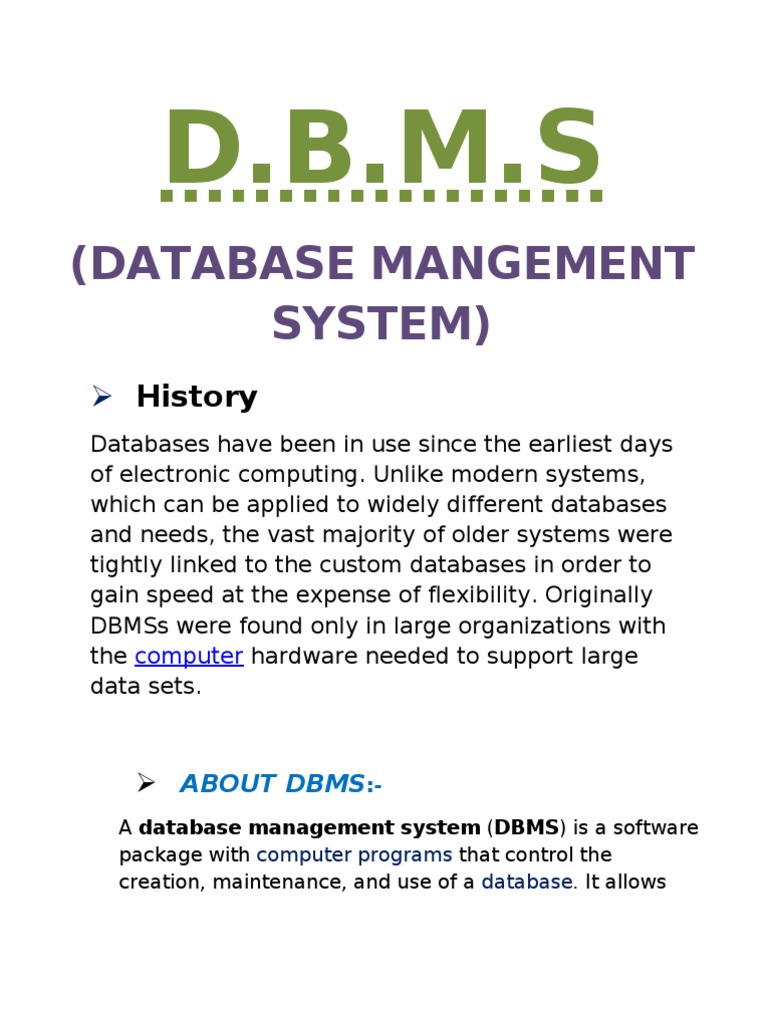 D.B.M.S: (Database Mangement System) | PDF | Relational Database ...