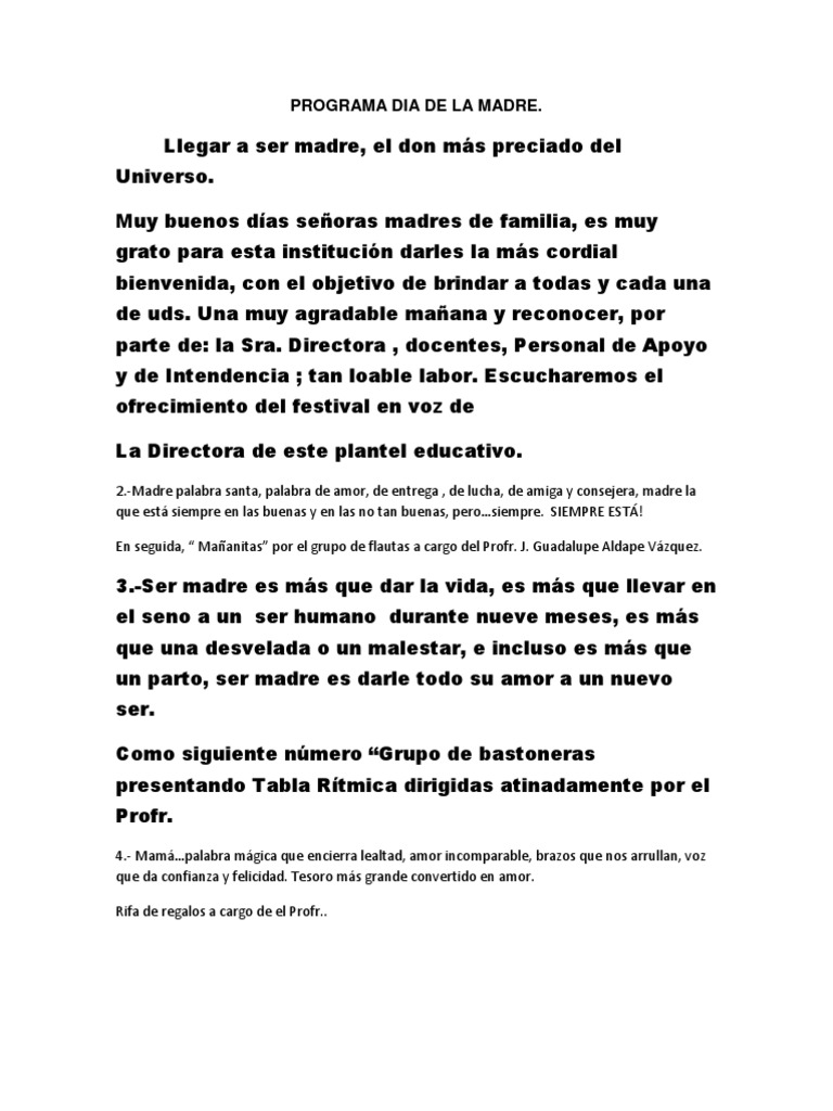 Programa Dia de La Madre | PDF