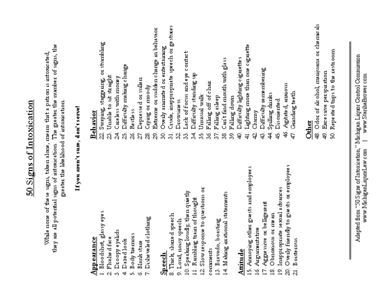 Common Signs of Intoxication | PDF | Language Arts & Discipline | Self ...