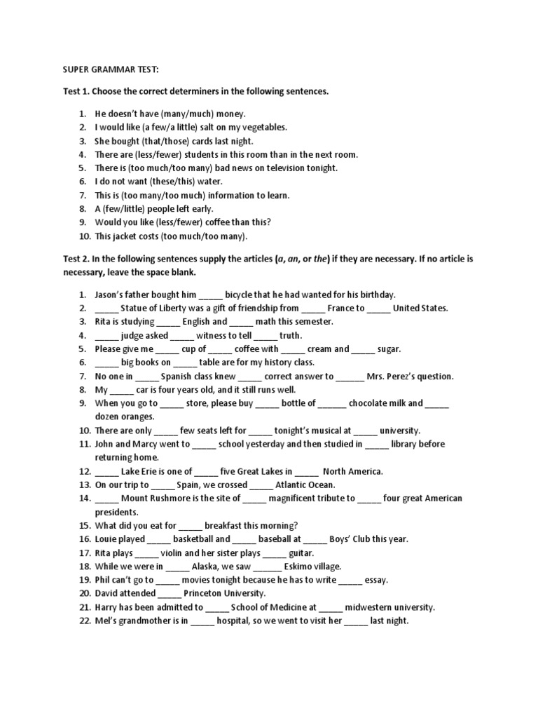 Super Grammar Test | PDF | Test (Assessment) | Languages