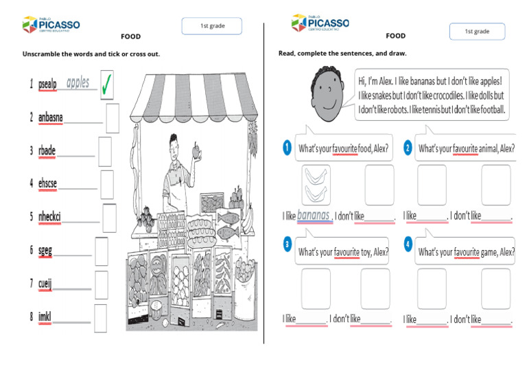 Worksheets Food 1st Grade Picasso | PDF