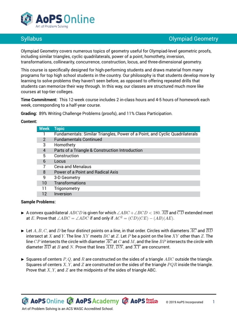 Olympiad Geometry Course Syllabus | PDF | Geometry | Triangle