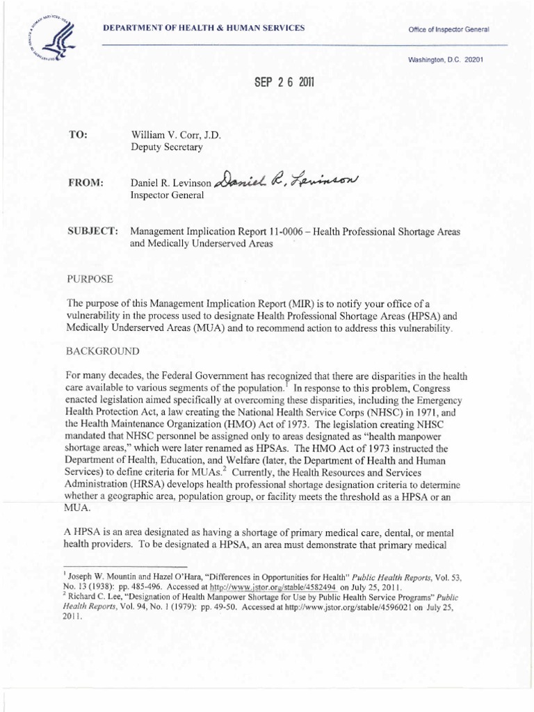 Hidalgo HPSA Memo | PDF | Government Of The United States | American ...