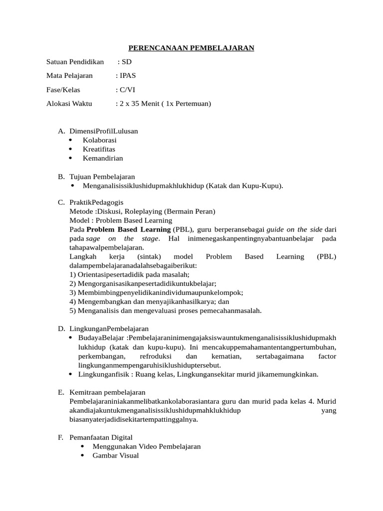 Rpp Ipas Kelas 6 | PDF