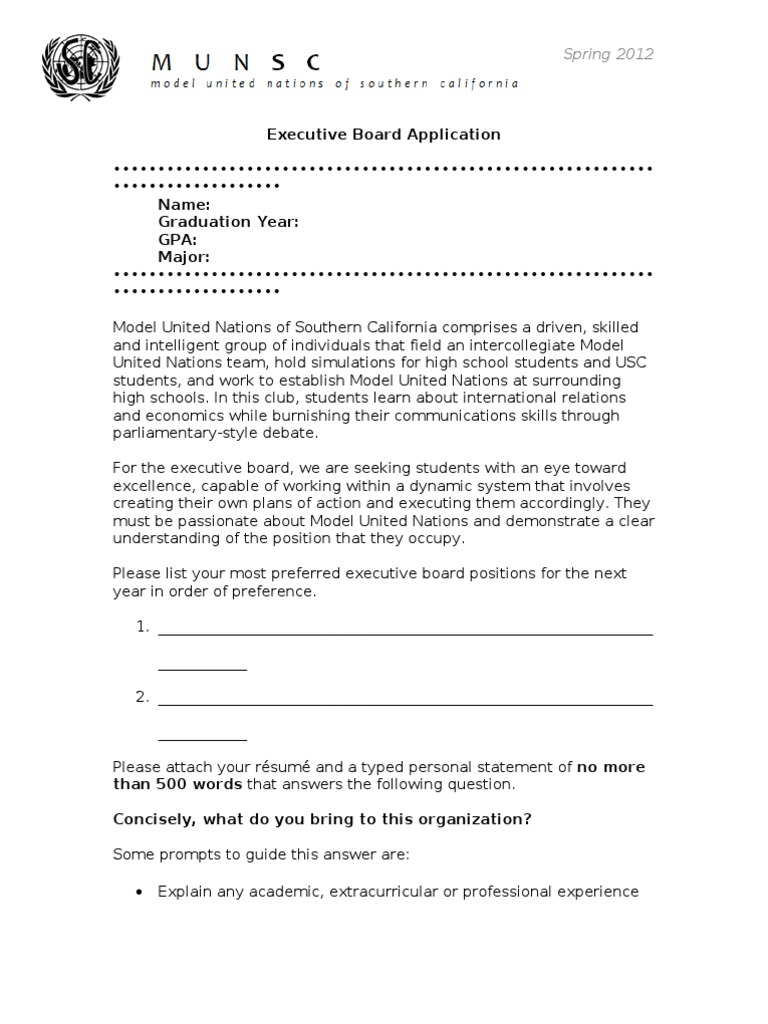 Executive Board Application Pdf