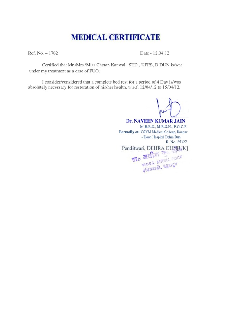 Medical Certificate | PDF