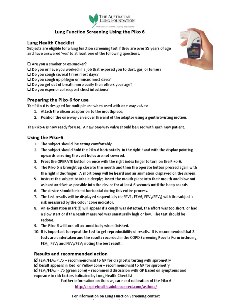 Using The Piko 6 and Copd6 Instruction Sheet | PDF | Cough | Lung