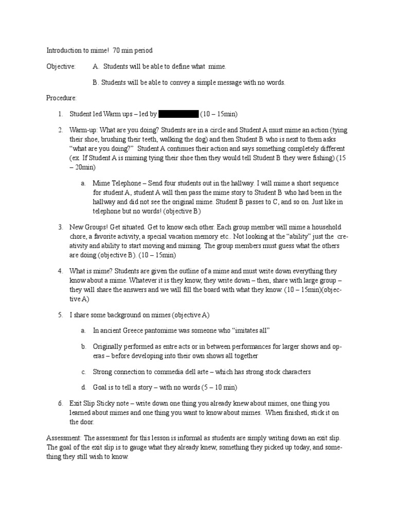Mime Lesson Plan | PDF