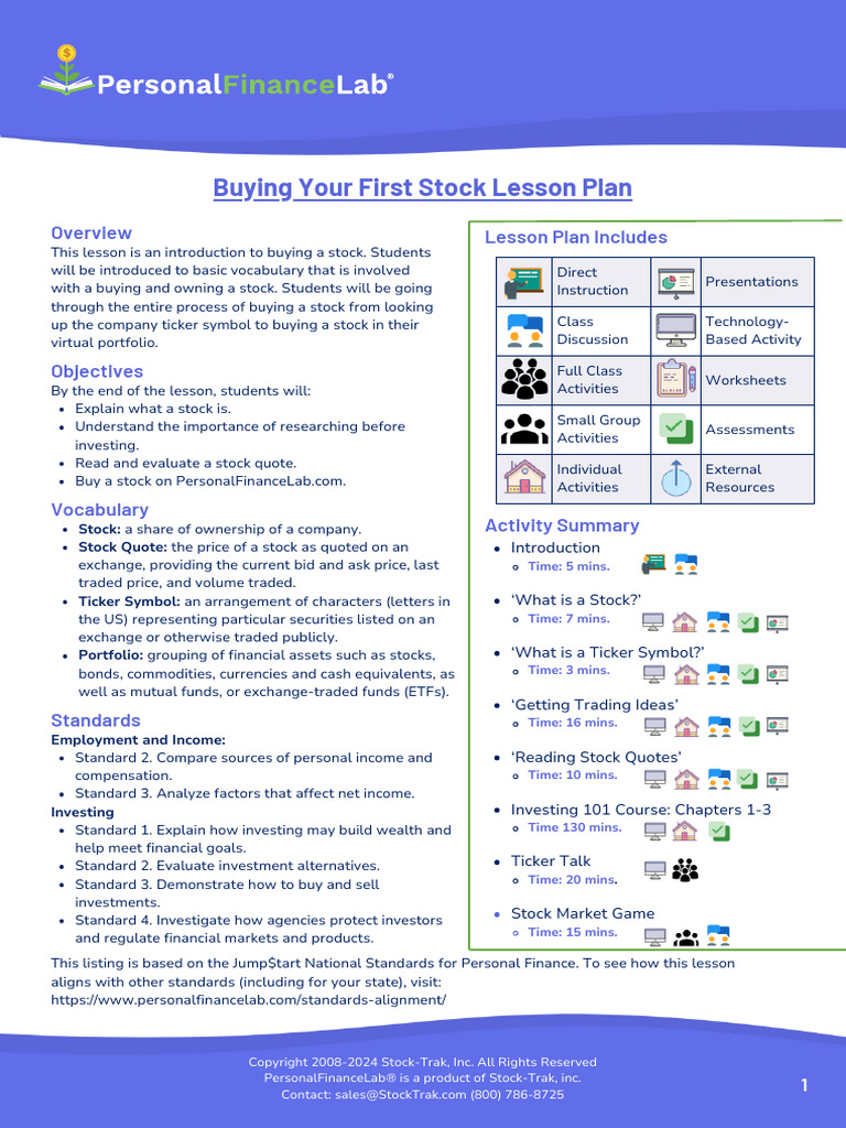 Buying Your First Stock Lesson Plan | PDF | Stocks | Exchange Traded Fund