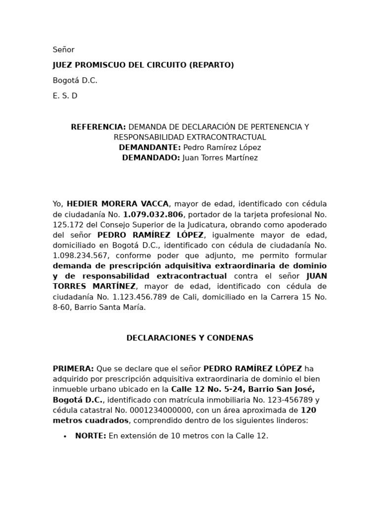 Demanda Procesal Civil | PDF | Ley de Tierras | Justicia