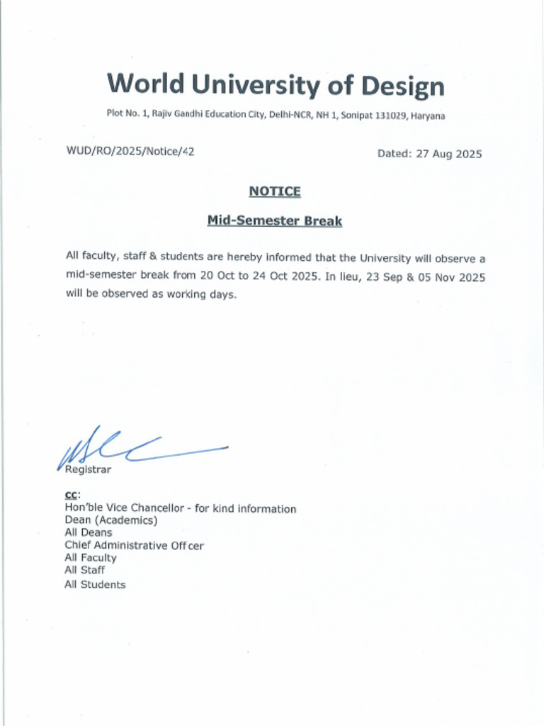 Mid-Semester Break Notice 2025 | PDF