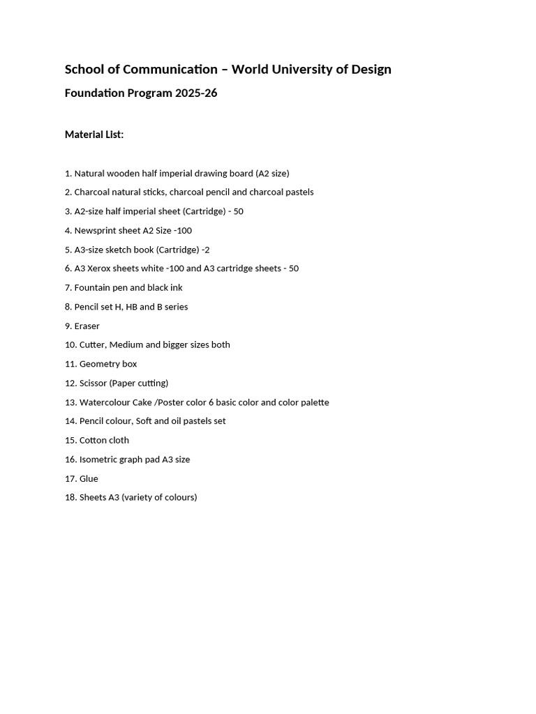 Material List Representation Basic Foundation 2025-26 | PDF