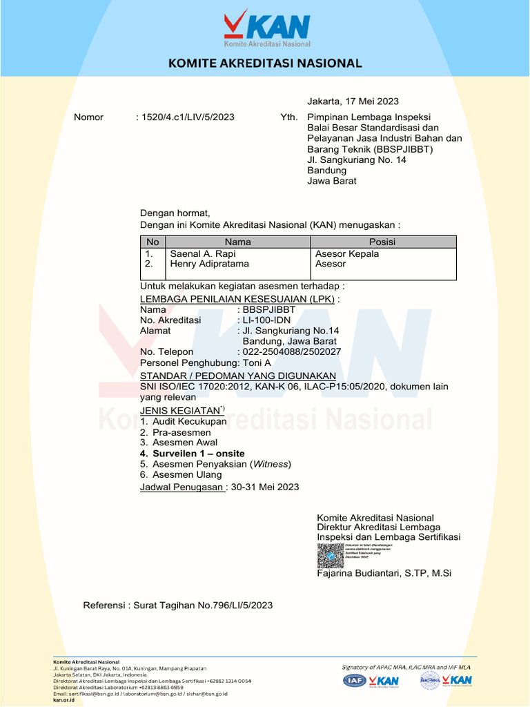 Penugasan Asesmen BBSPJIBBT 2023 | PDF