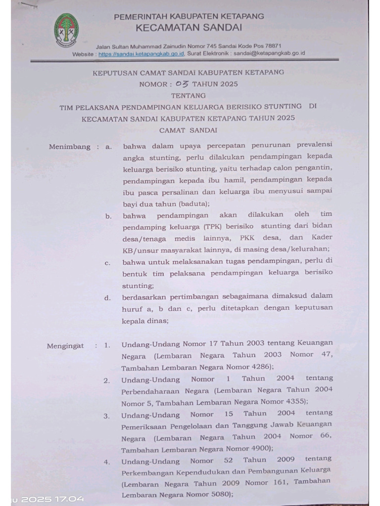 SK TPK 2025 Kec. Sandai | PDF