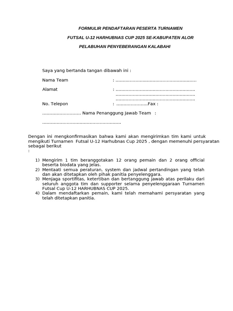 Formulir Pendaftaran Futsal | PDF