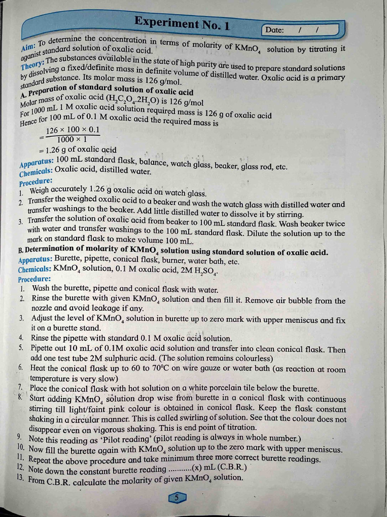 Chemistry Practical Expt. No. 1, Expt. No. 2 | PDF | Chemistry