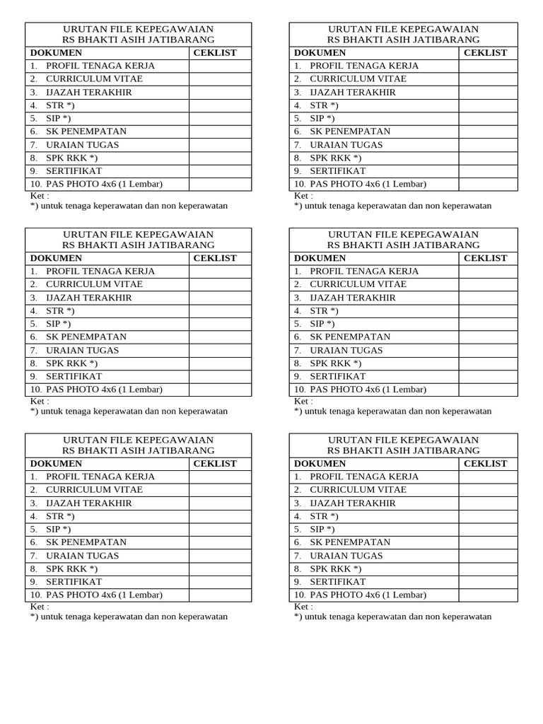 Cek List File Kepegawaian | PDF