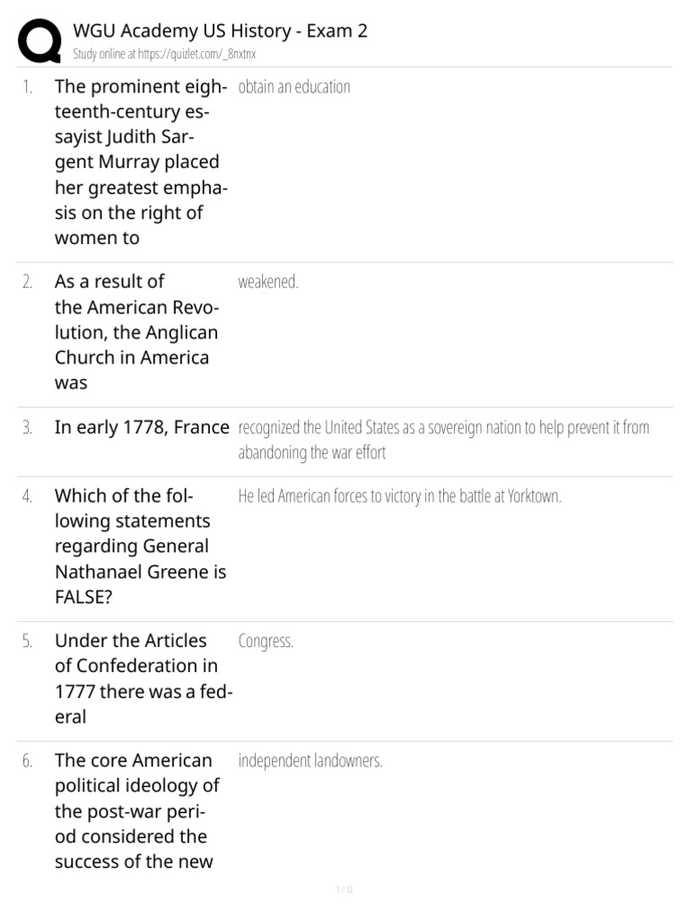 WGU Academy US History - Exam 2 | PDF | James Madison | Federalist Party