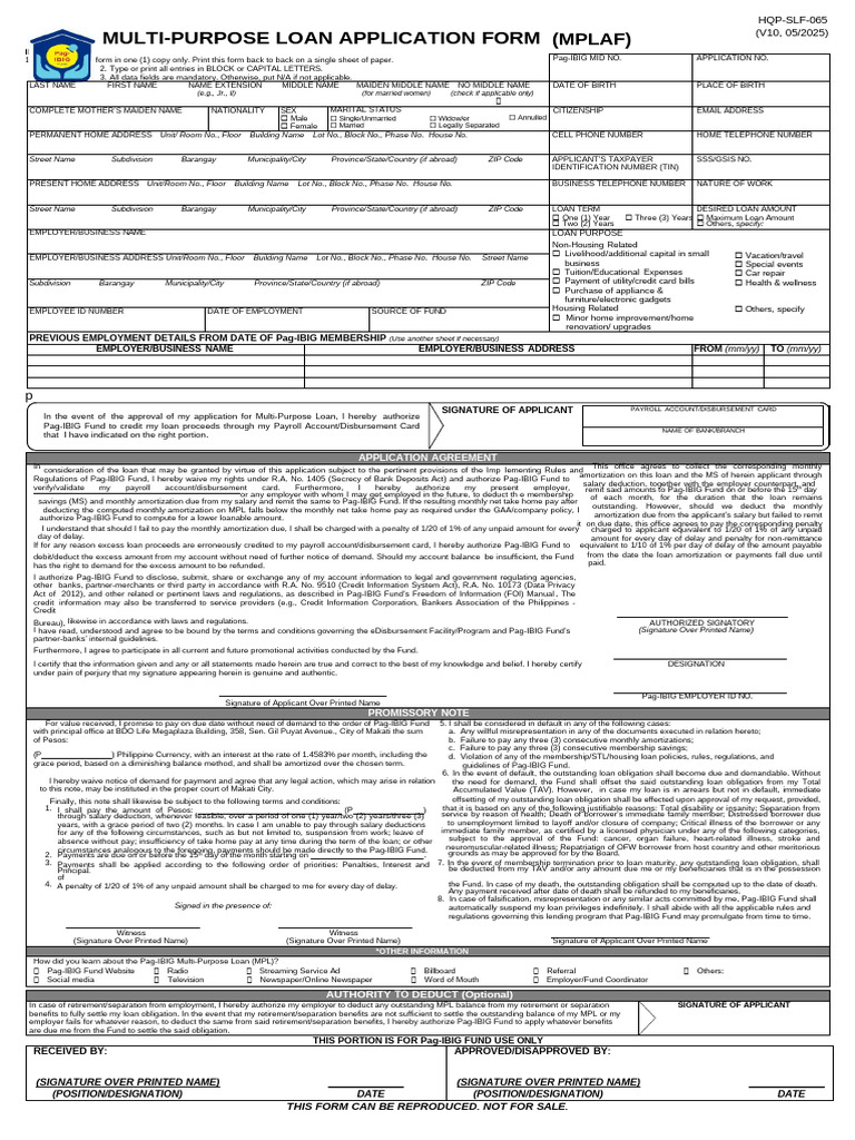 Pag-IBIG Multi-Purpose Loan Form 2025 | PDF | Loans | Business
