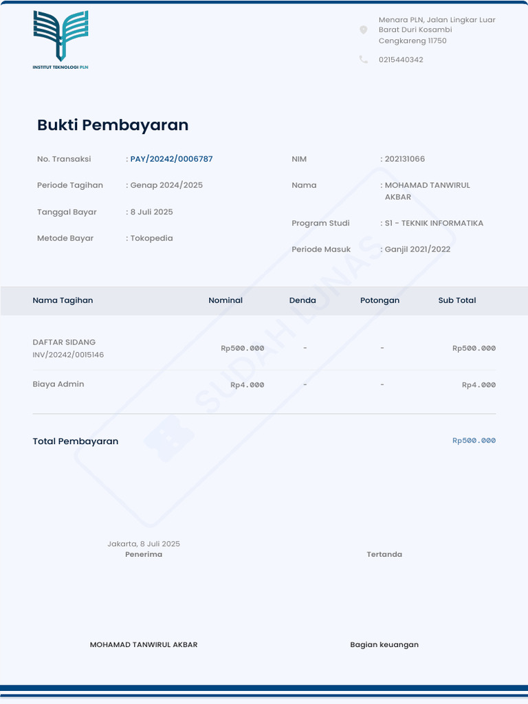 Bukti Pembayaran Sidang S1 TI 2025 | PDF