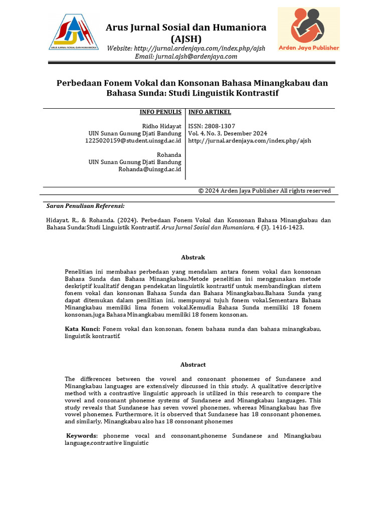 Perbedaan Fonem Vokal Dan Konsonan Bahasa Minangkabau Dan Bahasa Sunda ...