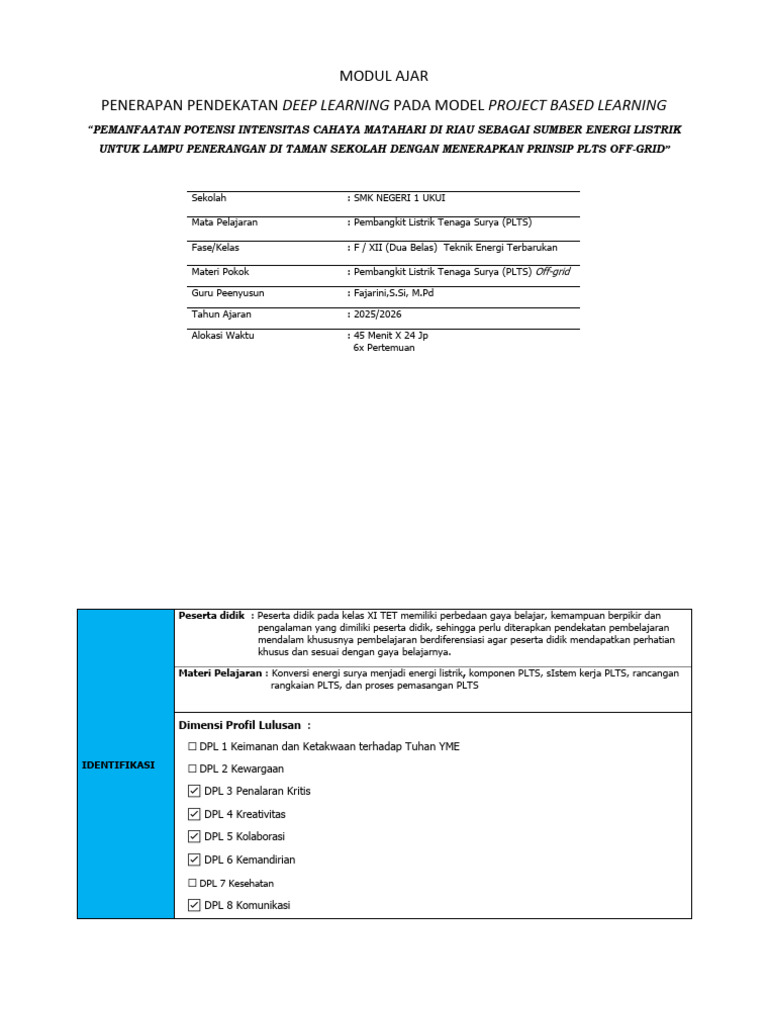 Modul Ajar PJBL Deep Learning Plts | PDF