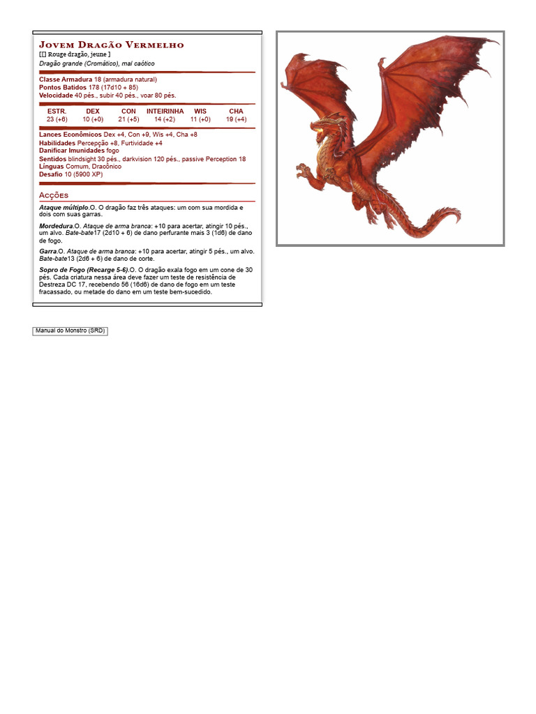 Young Red Dragon Monster Stat Block - DND 5e | PDF