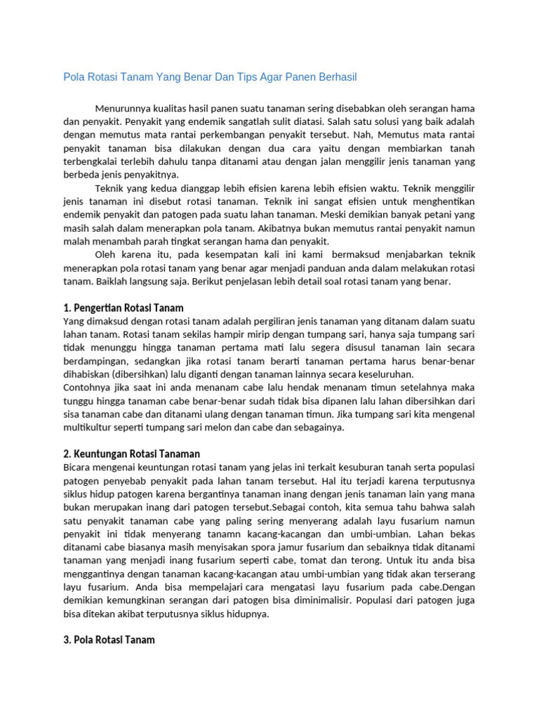 Panduan Pola Rotasi Tanam Efektif | PDF