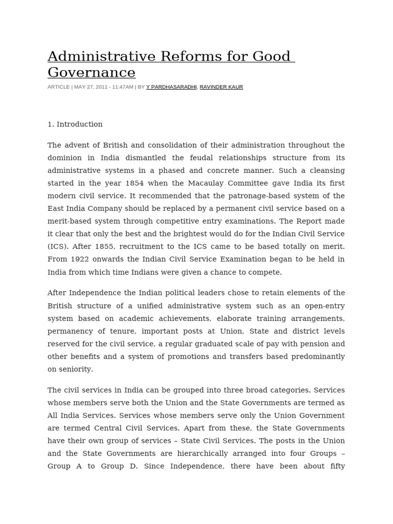 Administrative Reforms For Good Governance | PDF | Government