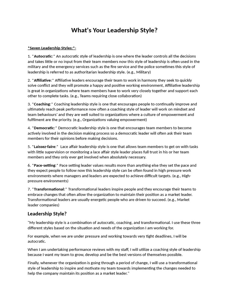 What is Your Leadership Style | PDF | Leadership | Transformational ...