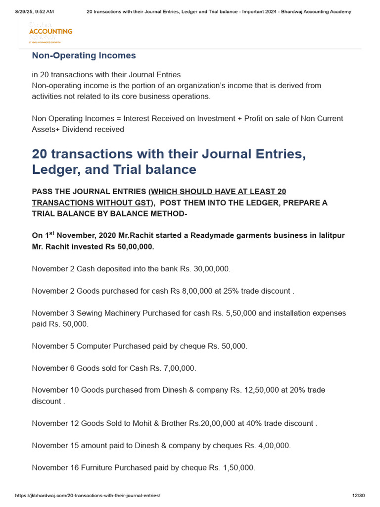 20 Accounting Transactions Overview | PDF | Cheque | Expense