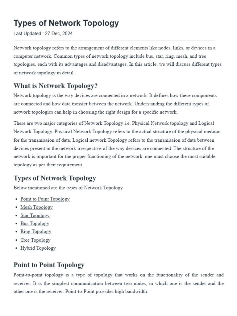 Overview of Network Topology Types | PDF | Network Topology | Computer ...