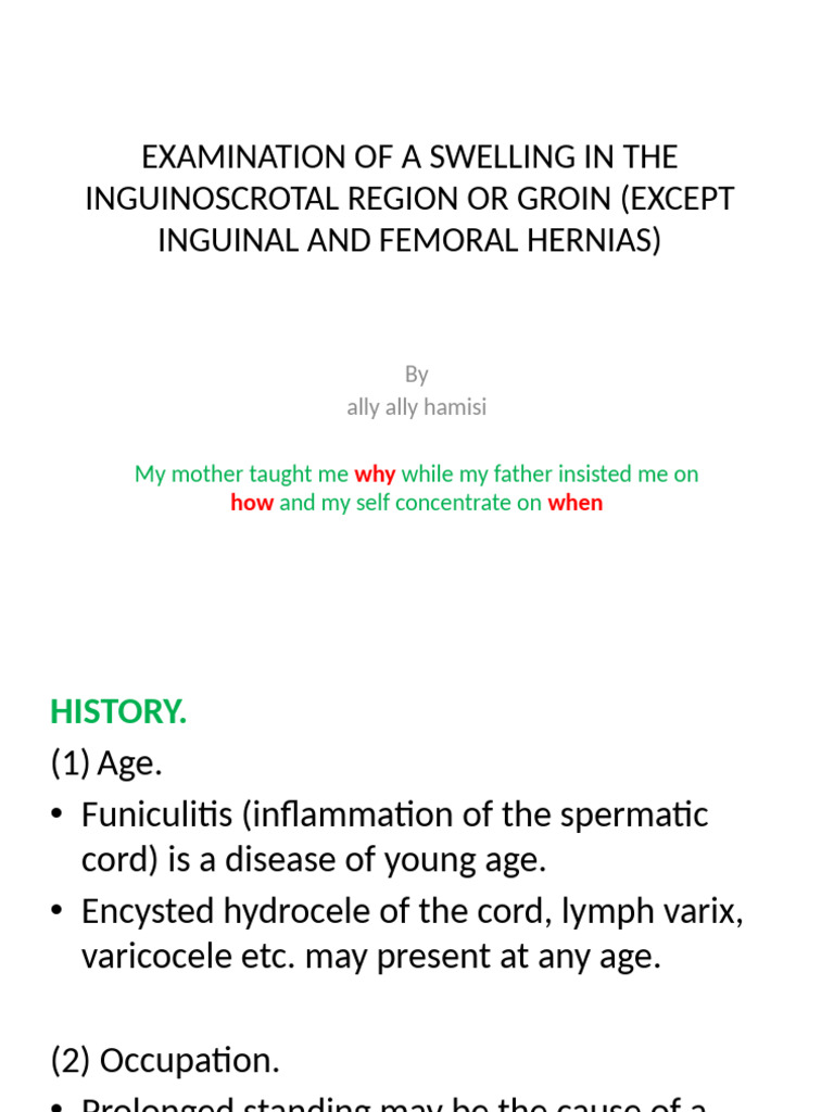 Inguinoscrotal Swelling Examination Guide | PDF | Medical Specialties ...