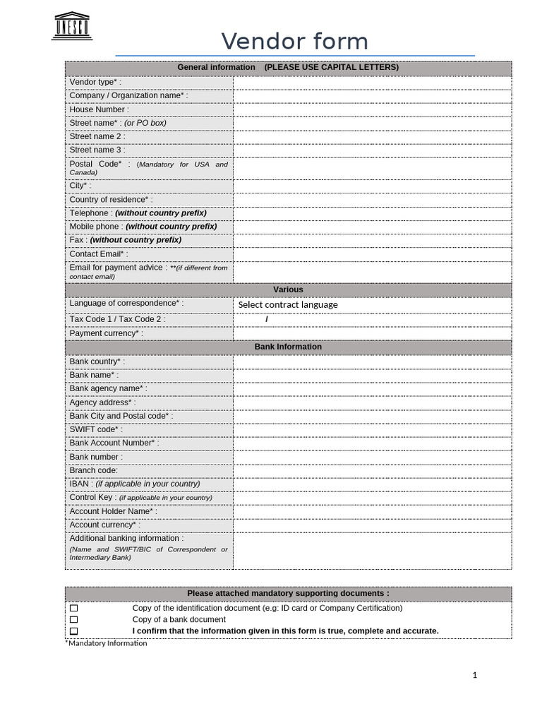 ANNEX 6_Vendor registration form | PDF | Banking