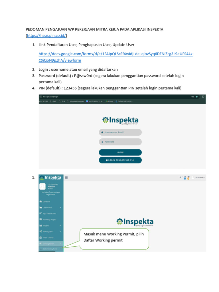 Panduan Pengajuan WP Pekerjaan Mitra Kerja Pada Aplikasi Inspekta | PDF
