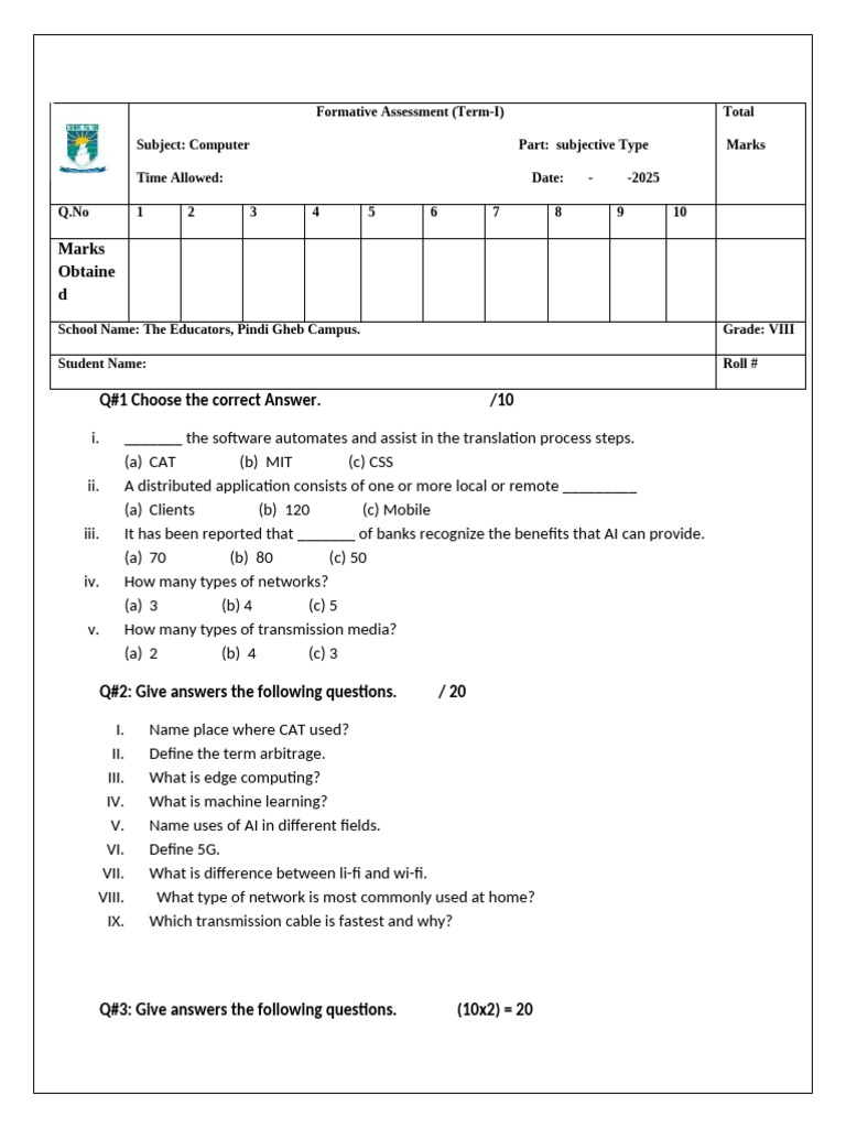 Class 8 Computer Formative | PDF