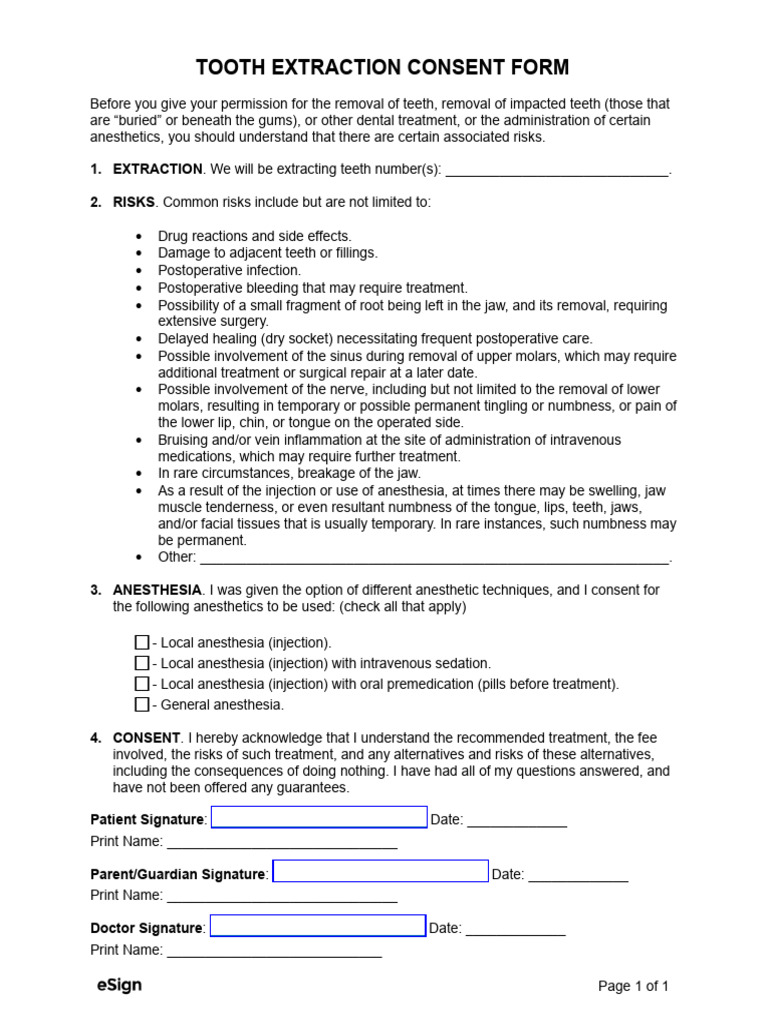Tooth Extraction Consent Form | PDF | Anesthesia | Medical Specialties