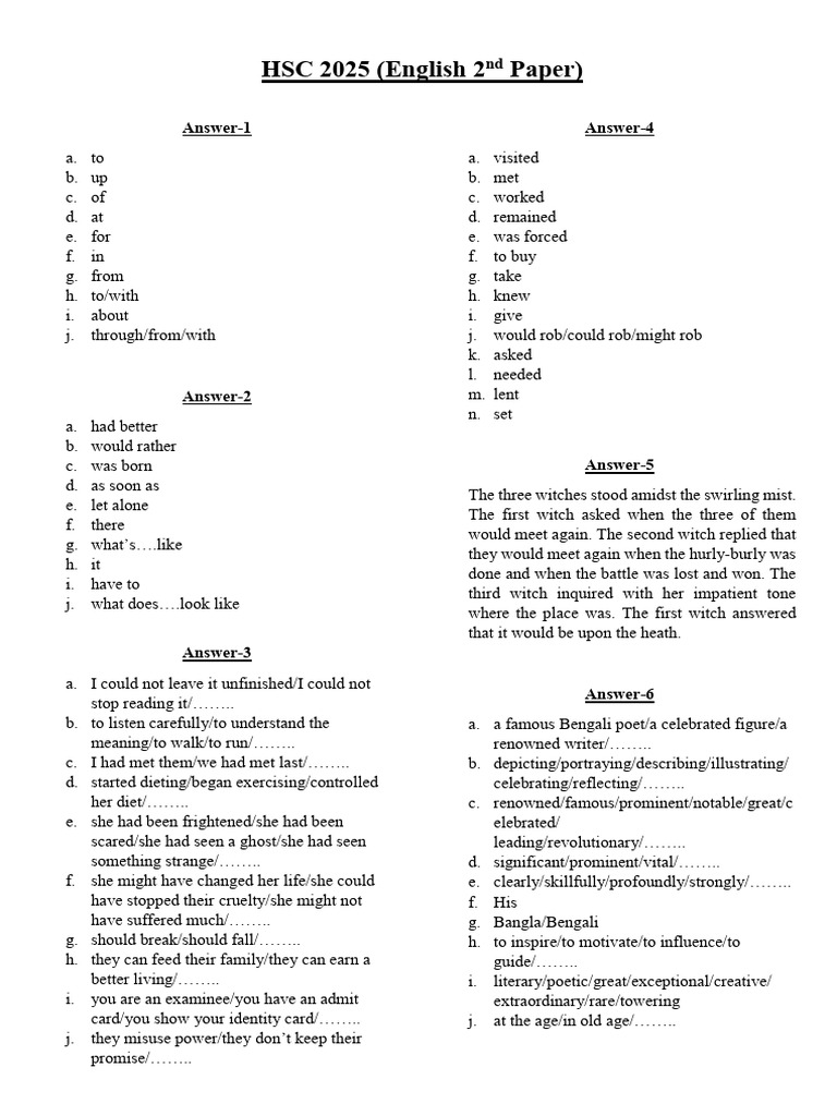 HSC 2025 English Exam Question Guide | PDF
