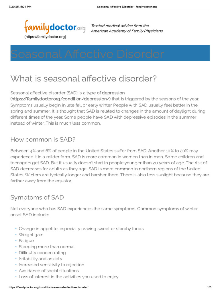 Understanding Seasonal Affective Disorder | PDF | Major Depressive ...