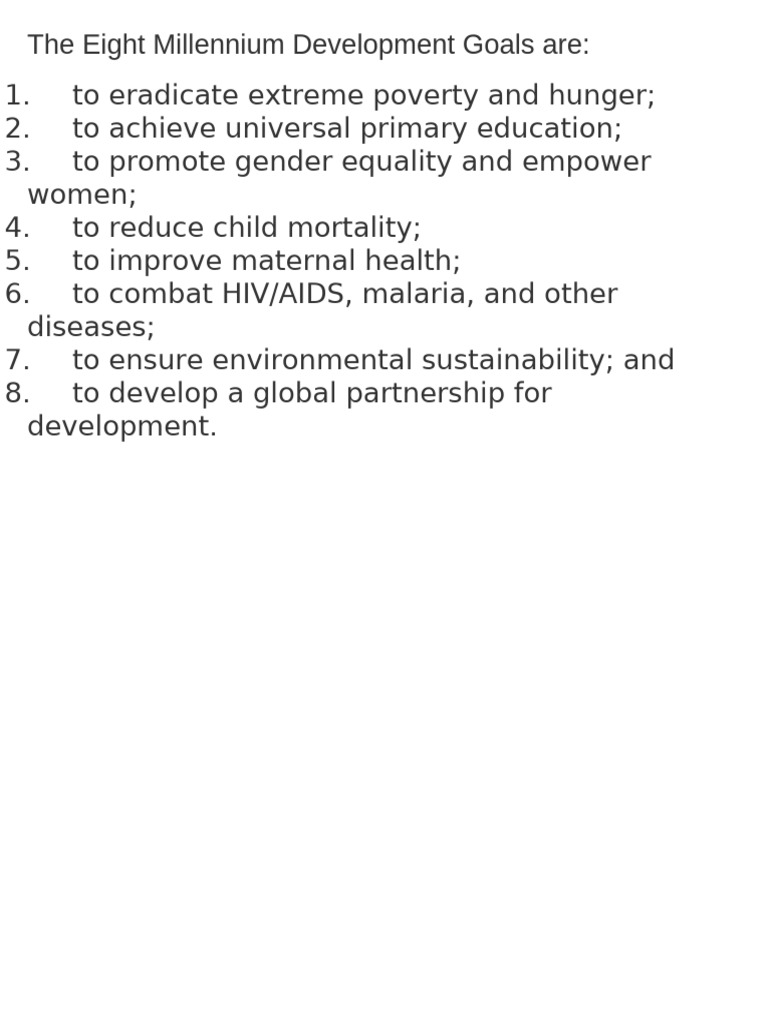 Eight Millennium Development Goals | PDF