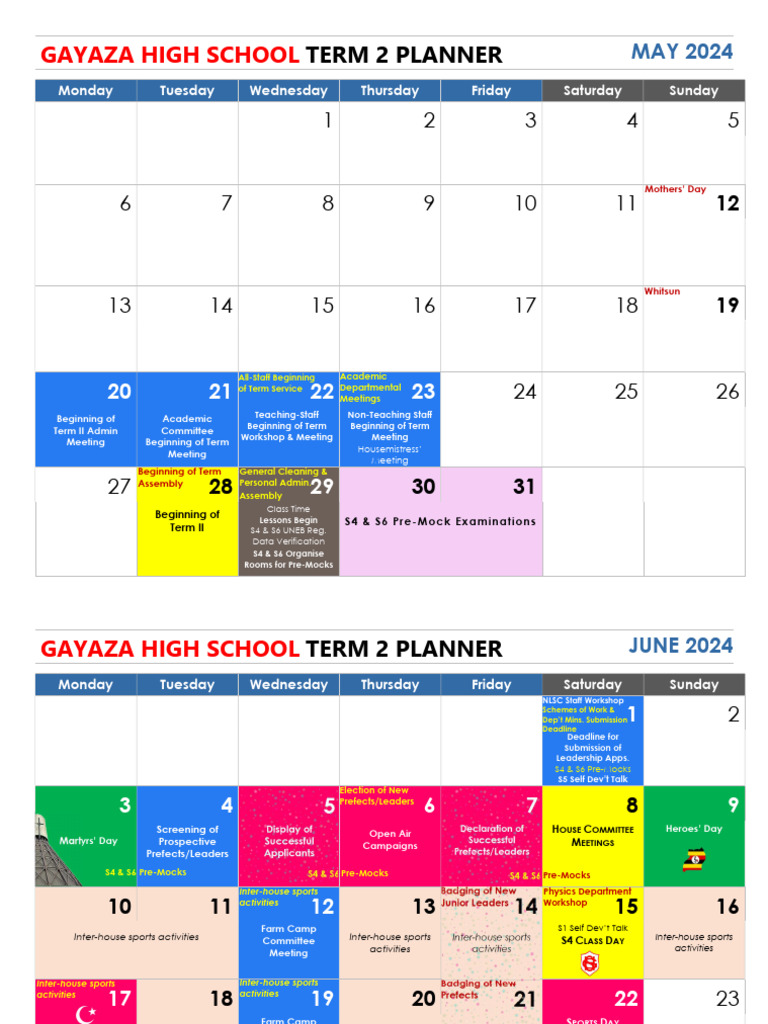 Gayaza High School Term 2 Planner | PDF