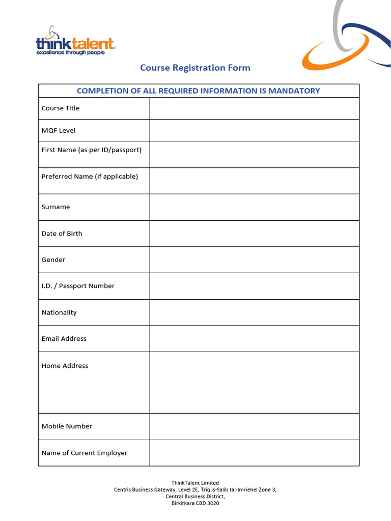 Think Talent Students - Course Registration Form | PDF | Privacy ...